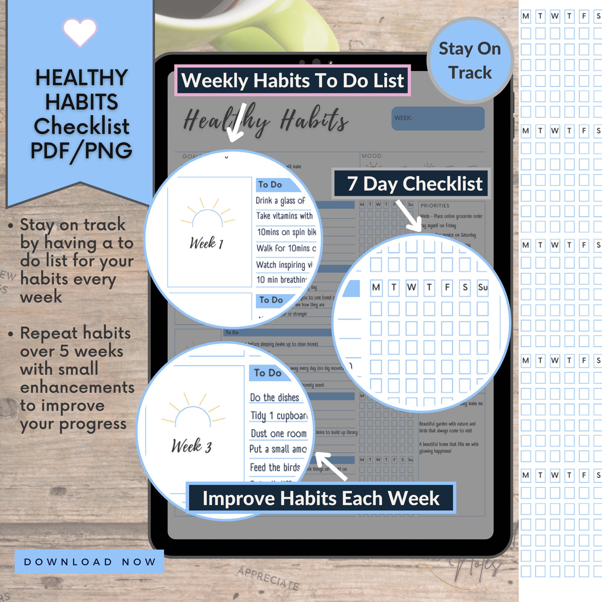 Healthy Habits Checklist Goodnotes Blue Aesthetic Minimalist Daily ...