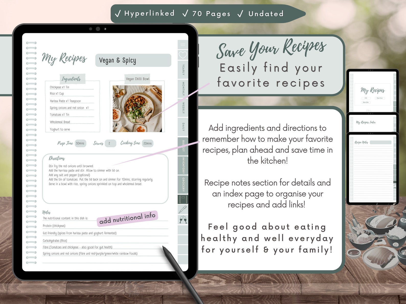Digital Meal Planner and Recipe Book Card, Goodnotes Food Journal ...