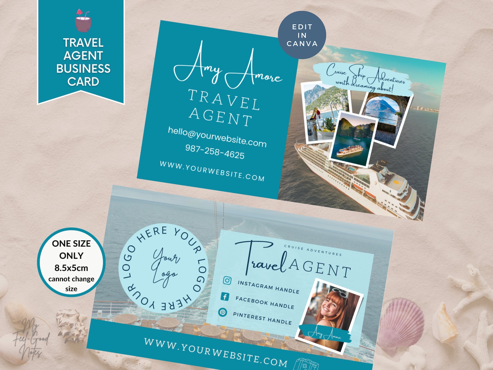 Travel Agency Business Cards Template, Travel Advisor Agent, Editable ...