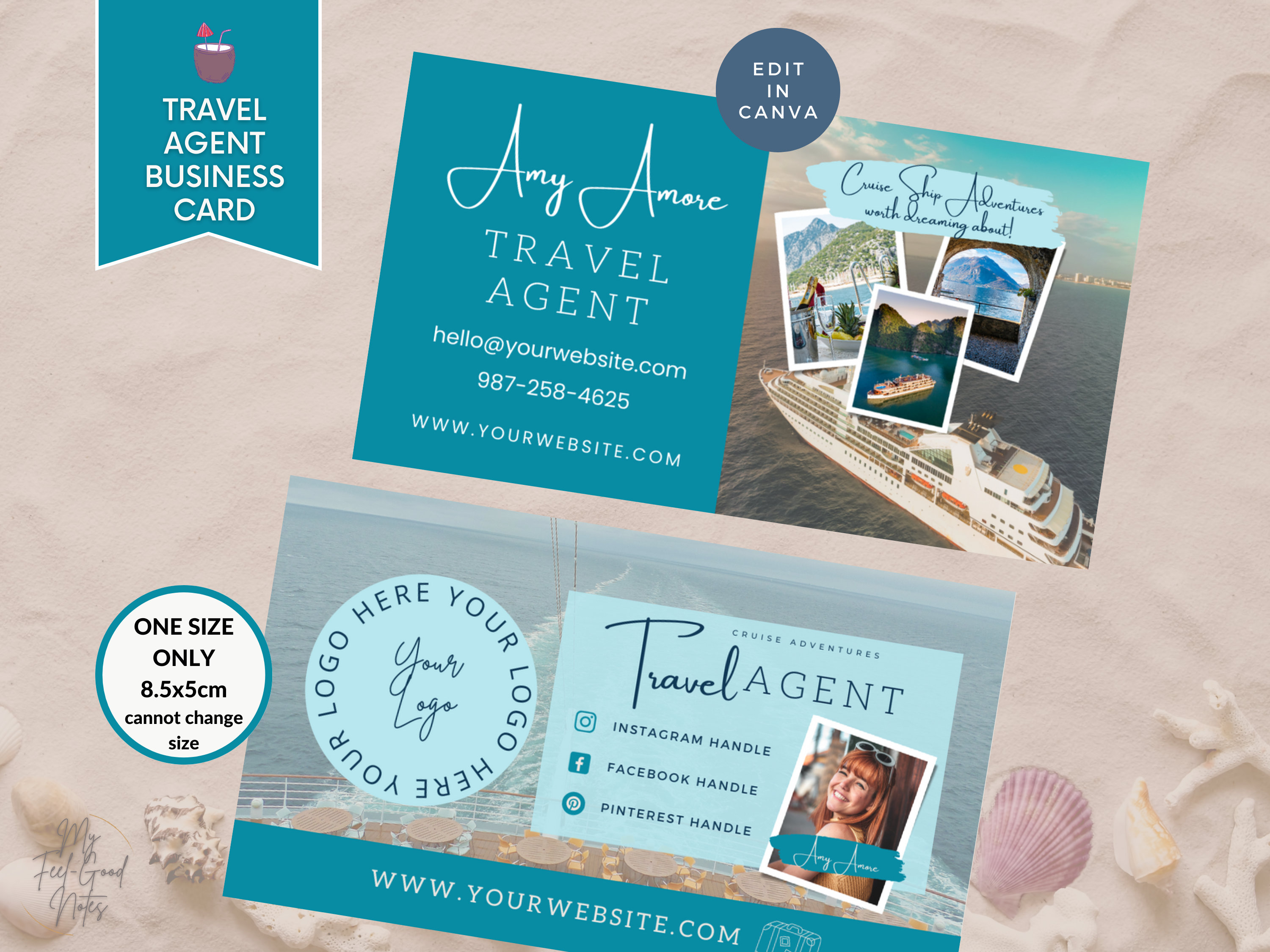 Travel Agency Business Cards Template, Travel Advisor Agent, Editable ...
