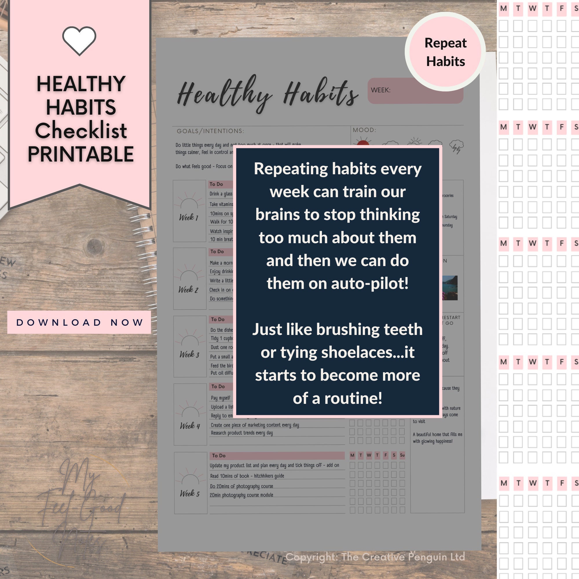 Daily Habit Tracker Printable Healthy Habits Checklist Blush Pink ...