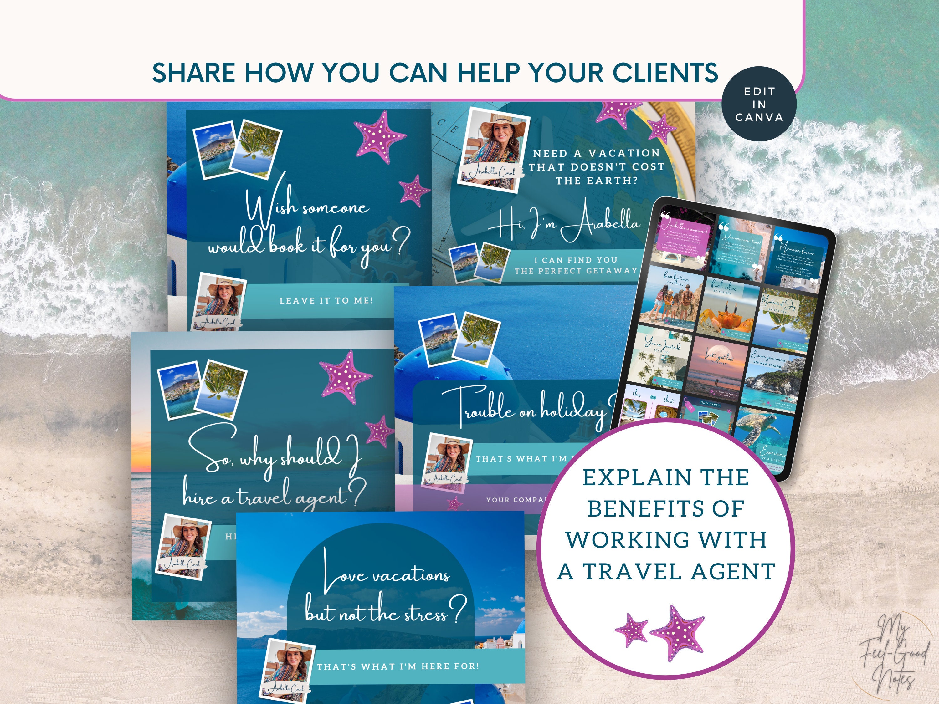 Travel Agent Social Media Posts, Canva Template Editable Vacation ...