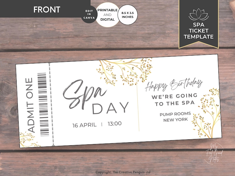Spa Day Gift Card, Printable Certificate, Editable Voucher, Instant ...