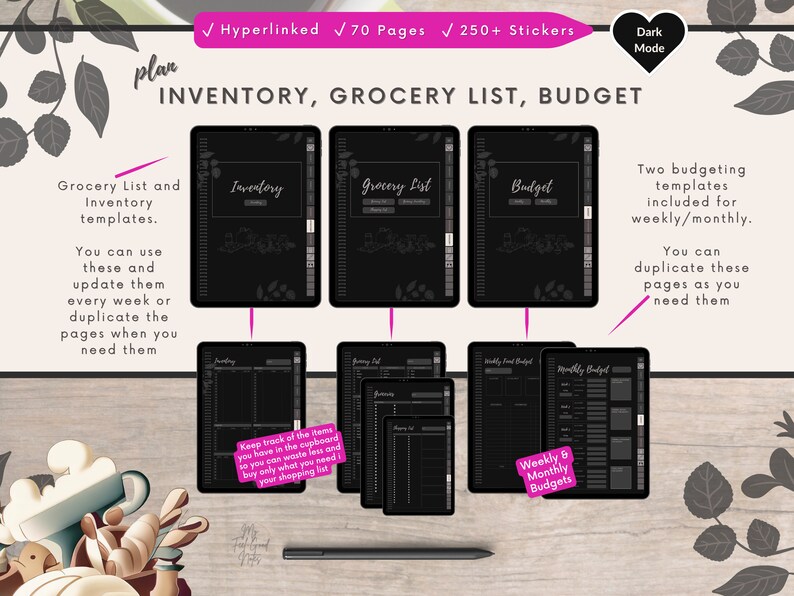 Dark Mode Digital Meal Planner | Recipe Book + Stickers | iPad ...