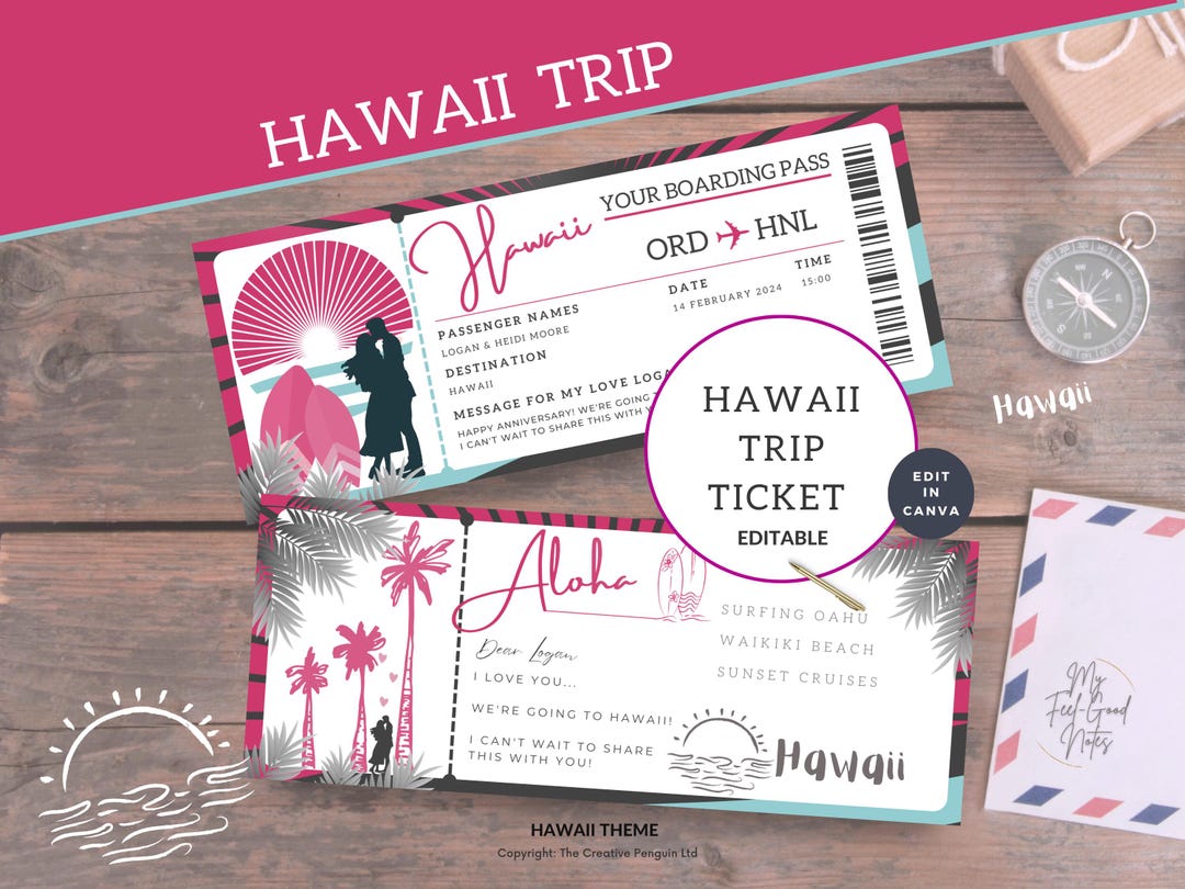 Tickets to Hawaii, Editable, Surprise Trip Printable, Vacation Gift ...