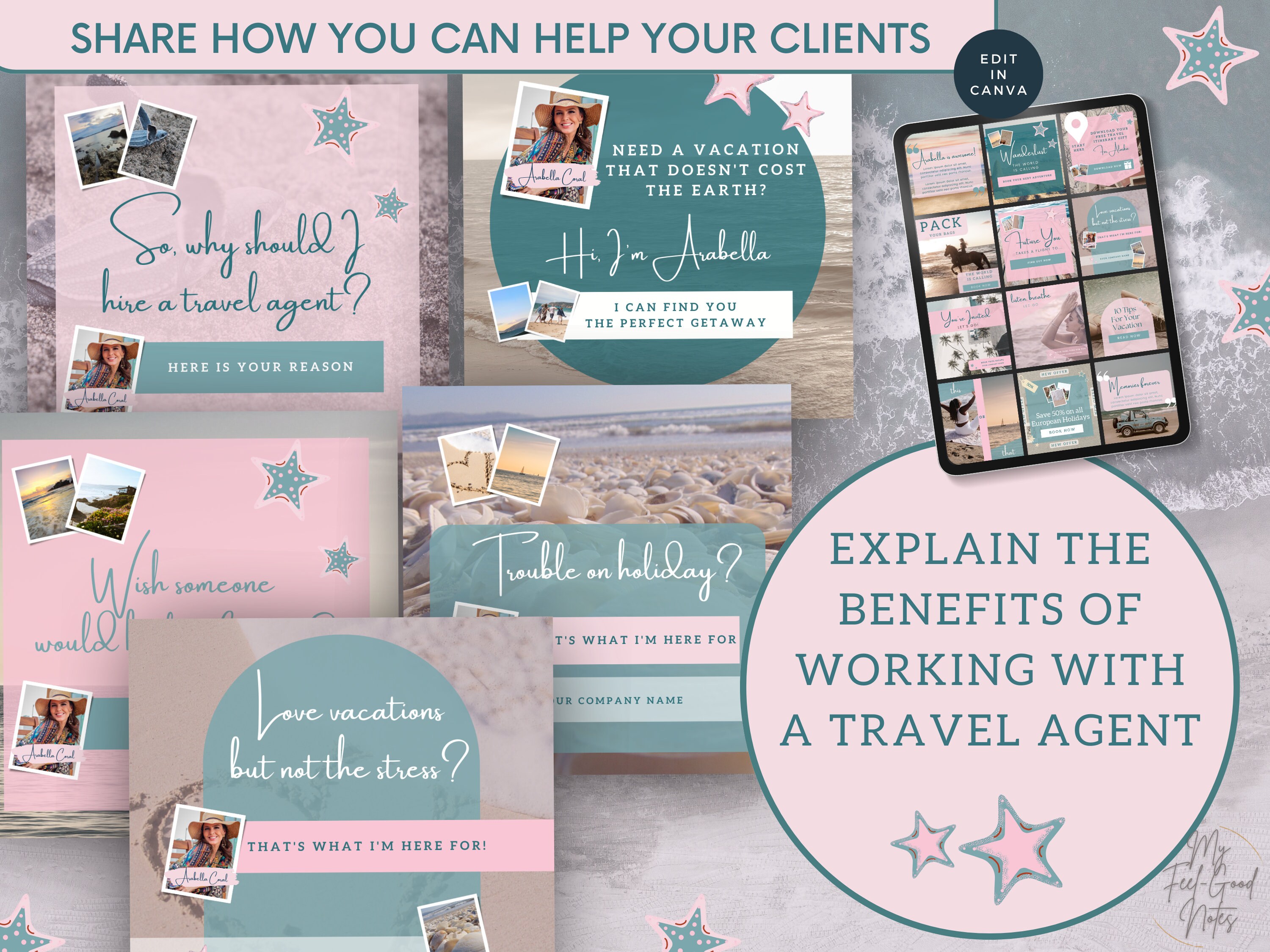 Social Media Posts for Travel Agent, Blogger Content Template, Agency ...