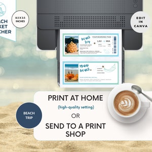Beach Trip Ticket, Beach Vacation Boarding Pass, Travel PDF Printable ...