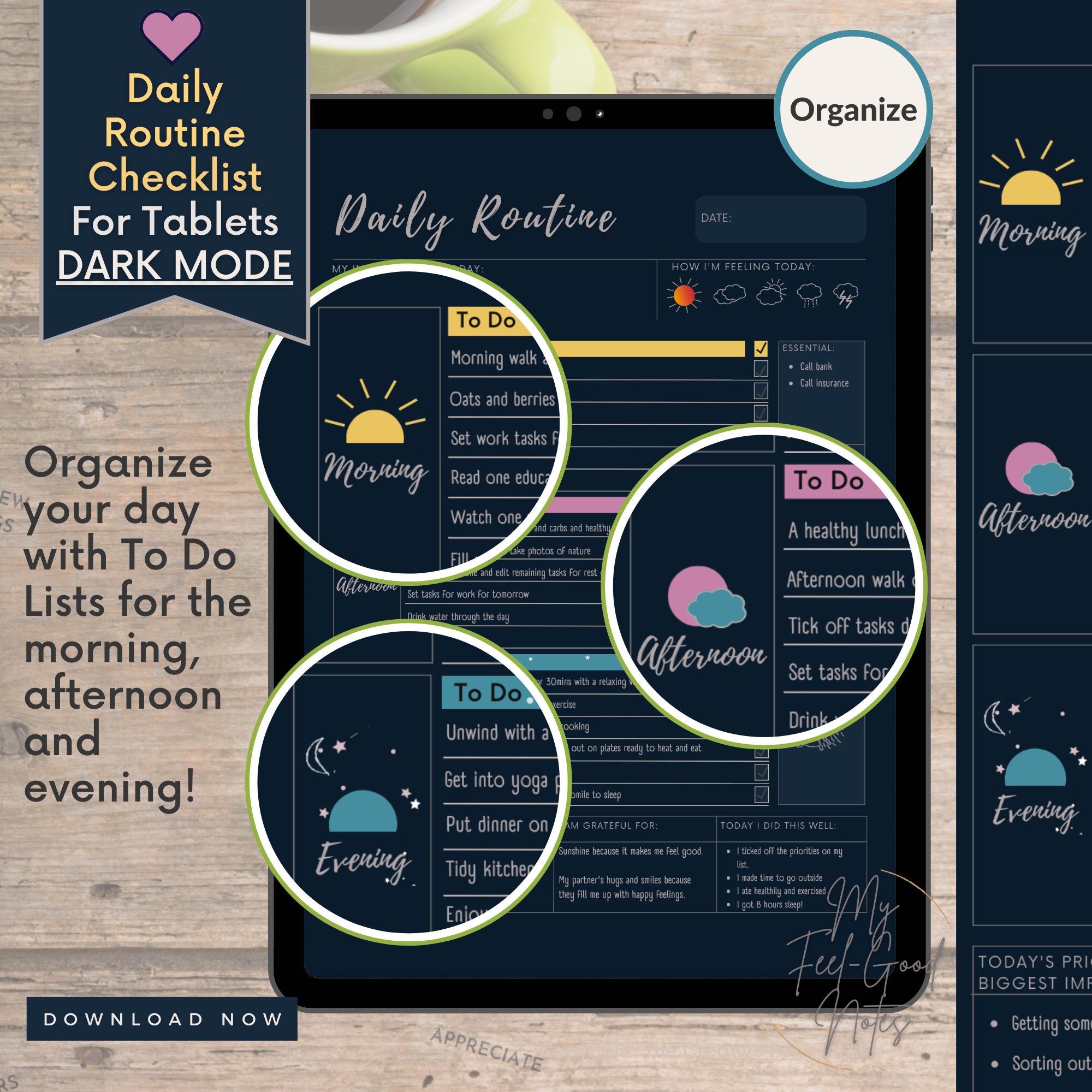 Goodnotes Planner Dark Mode Blue Templates Daily Routine Checklist ...