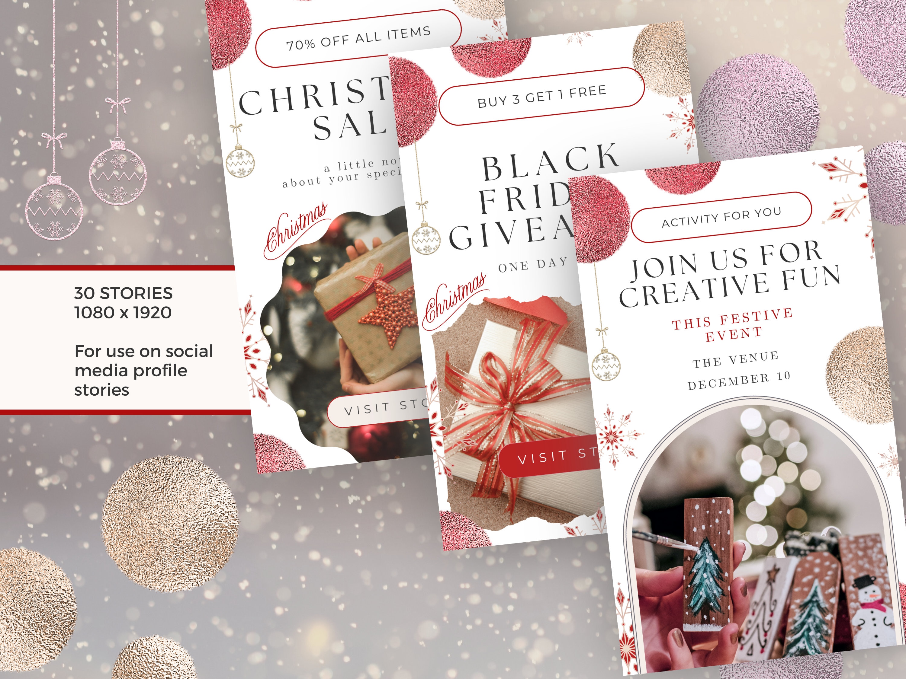 Christmas Social Media Posts for Business, Holiday Stories Editable ...