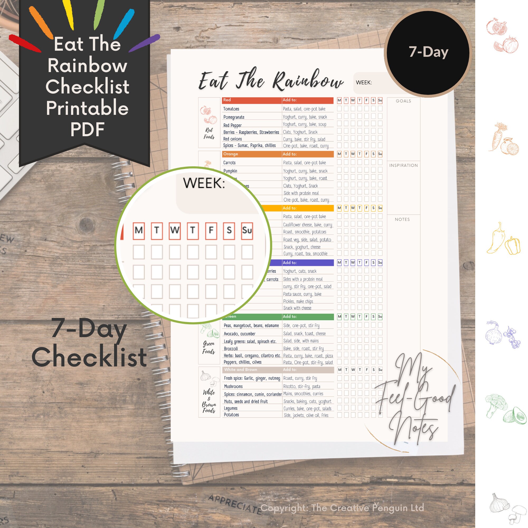 Eat the Rainbow Checklist Printable | | Healthy Food Tracker | Meal ...