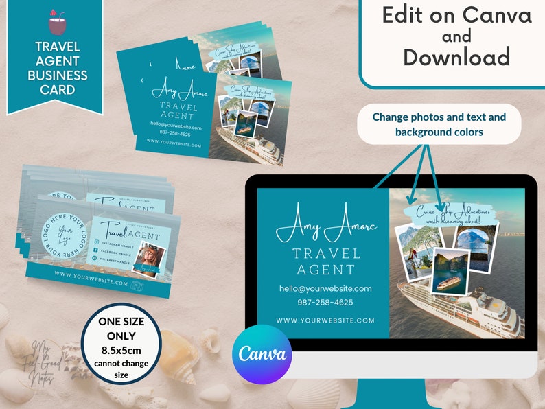 Travel Agency Business Cards Template Travel Advisor Agent - Etsy