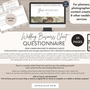 Wedding Planner Questionnaire for Clients, Welcome Onboarding Template ...