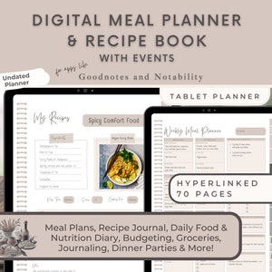 Digital Meal Planner and Recipe Book, Meal Prep, Goodnotes Food Journal ...