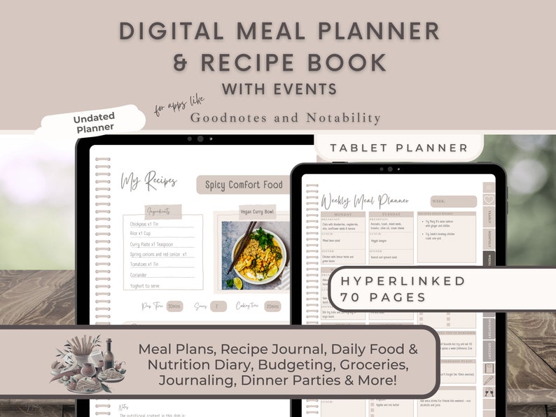Digital Meal Planner and Recipe Book, Meal Prep, Goodnotes Food Journal ...