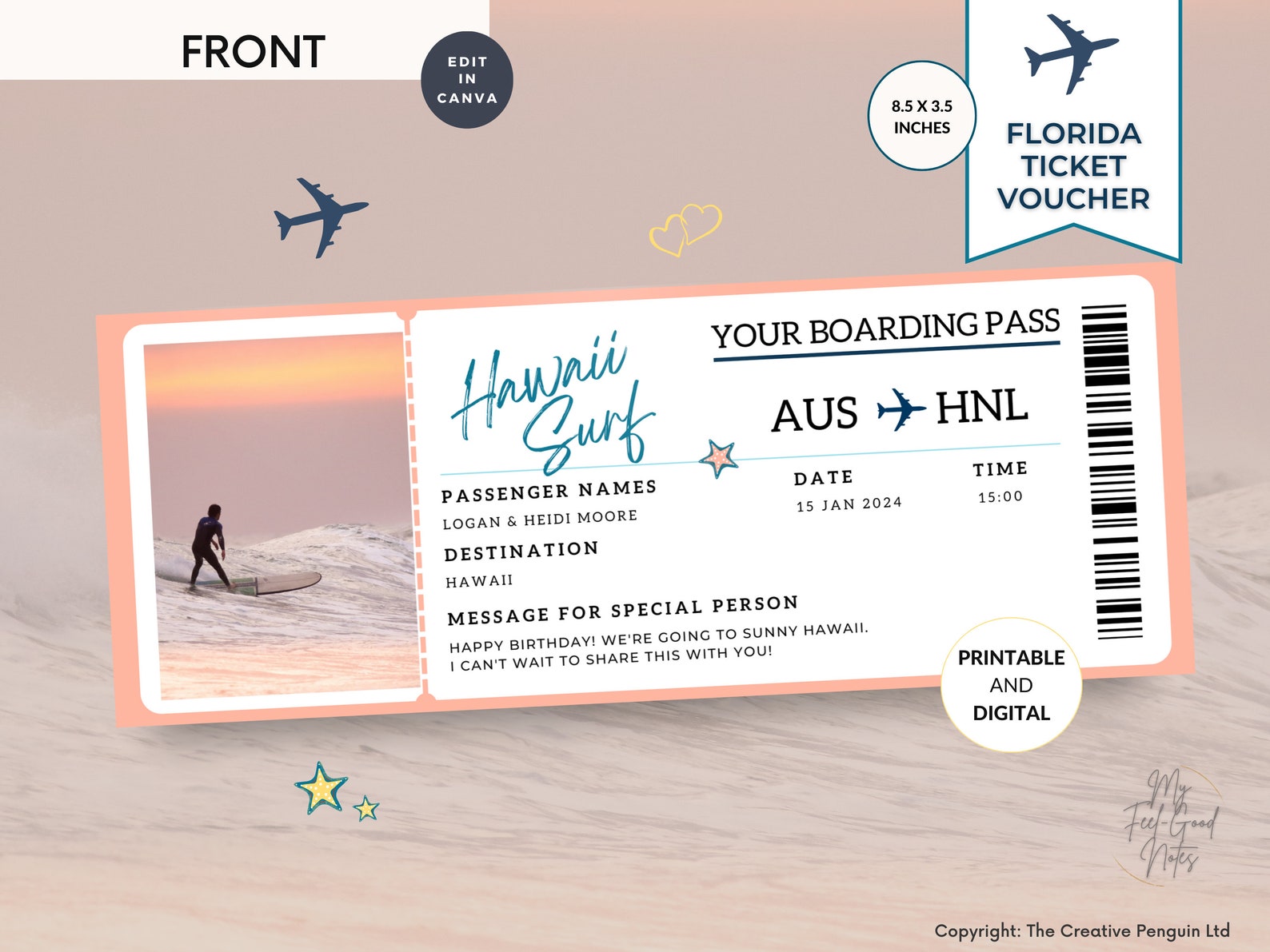 Boarding Pass to Hawaii, Printable Ticket, Surprise Trip, Print at Home ...