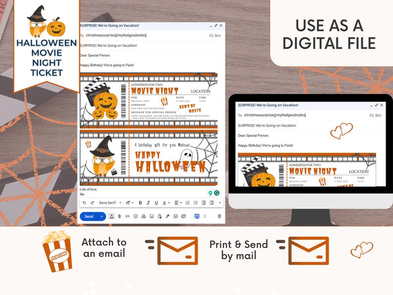 Halloween Movie Night Ticket, Printable Invitation, Editable Template ...