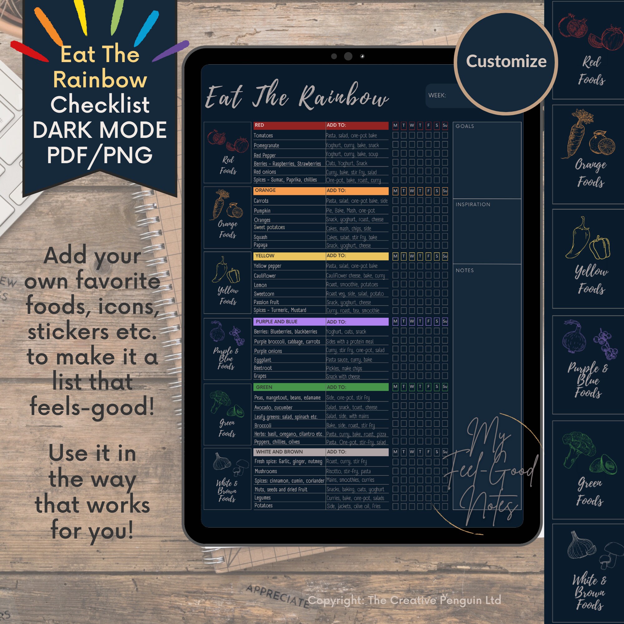 Eat the Rainbow Checklist Goodnotes Dark Mode Navy Blue Healthy Food ...