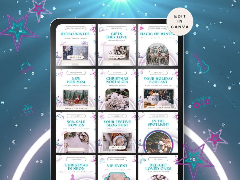 Christmas Social Media Posts for Business, Retro Holiday Stories ...