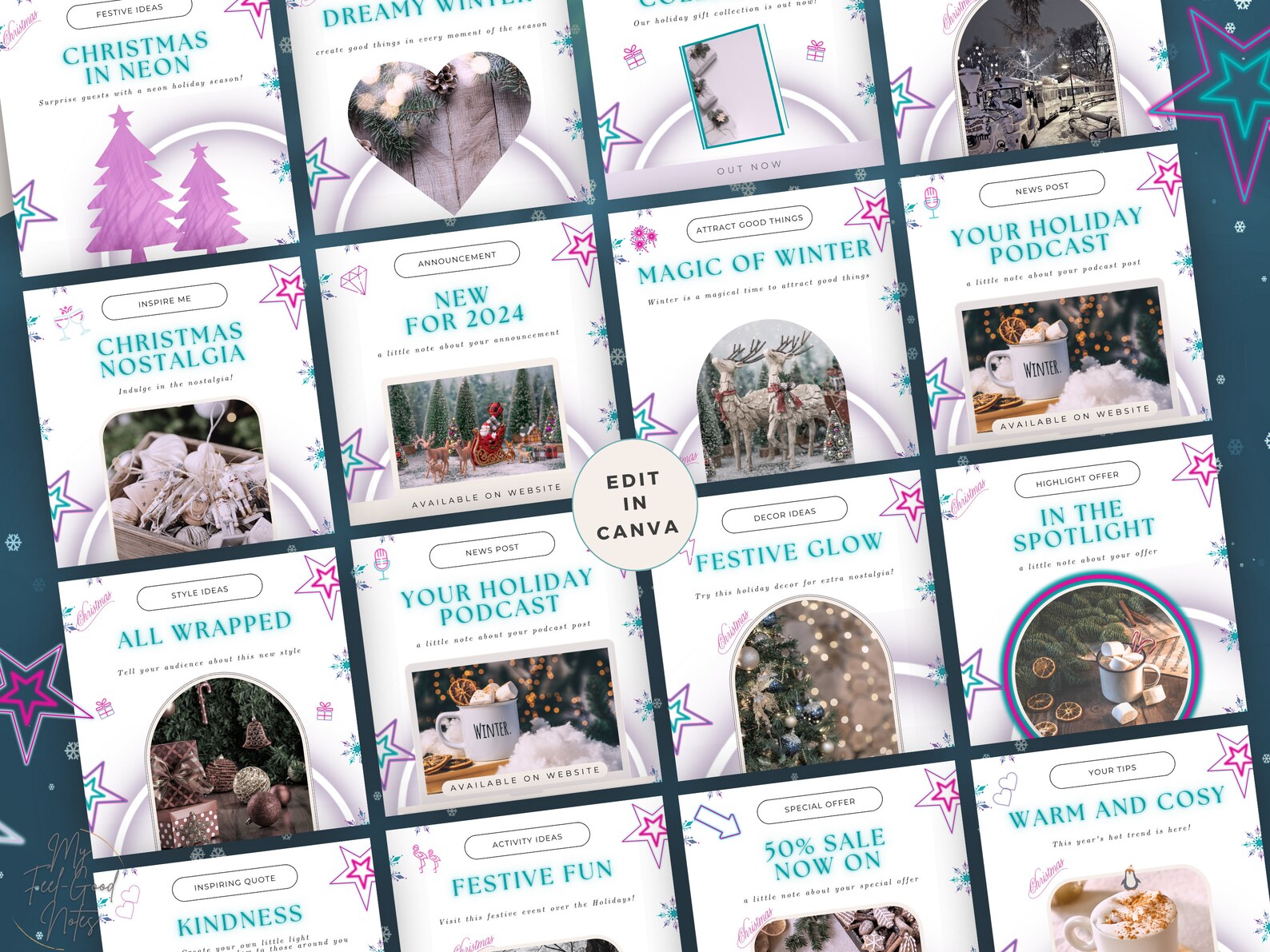 Christmas Social Media Posts for Business, Retro Holiday Stories ...