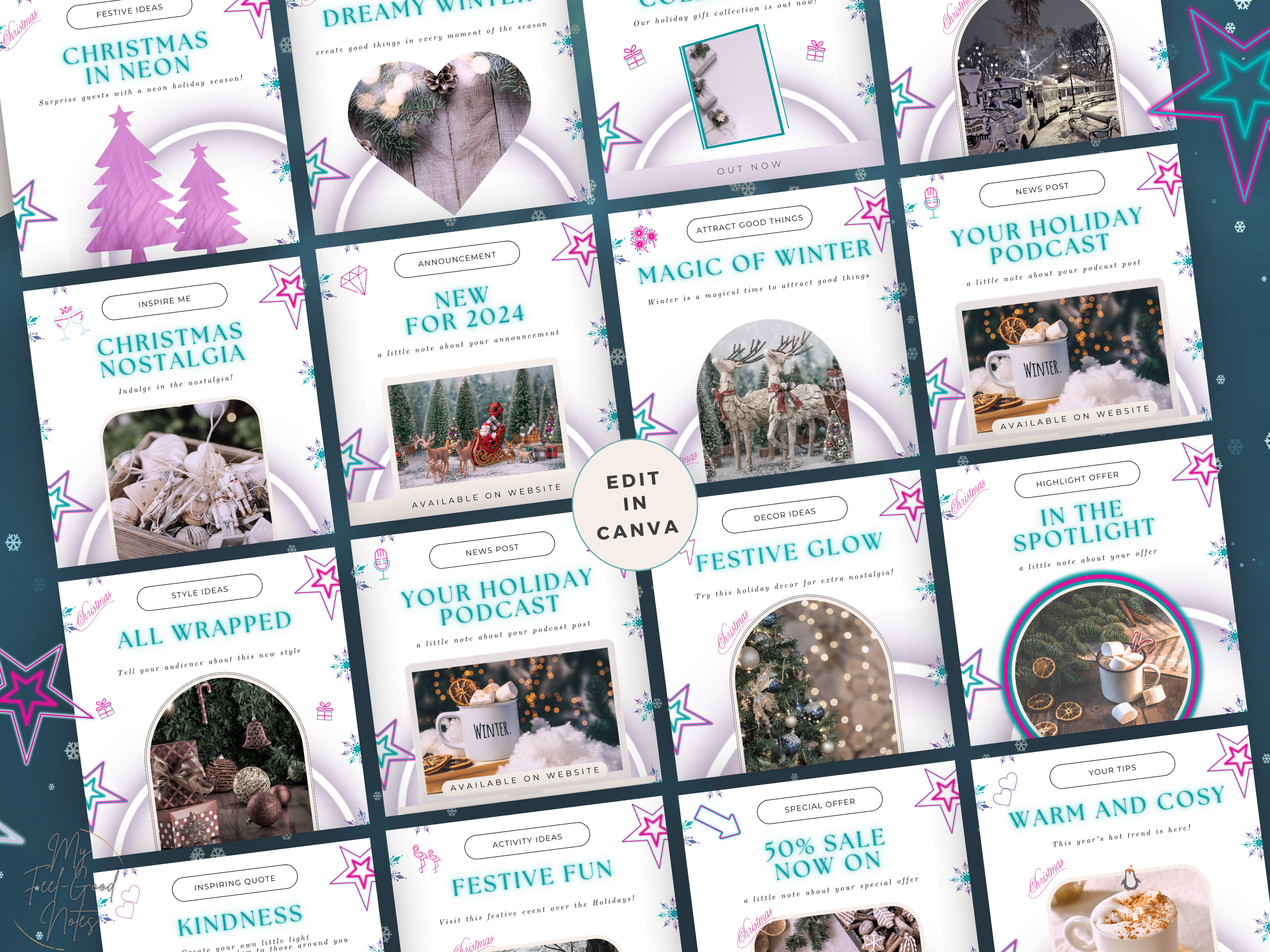 Christmas Social Media Posts for Business, Retro Holiday Stories ...