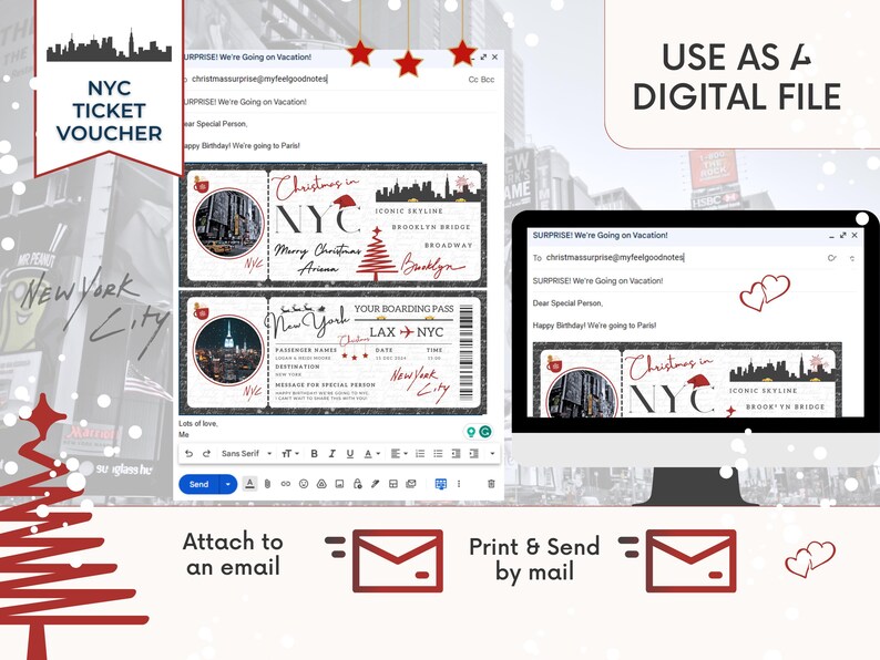 Christmas New York Plane Ticket, NYC Trip, Surprise Boarding Pass ...