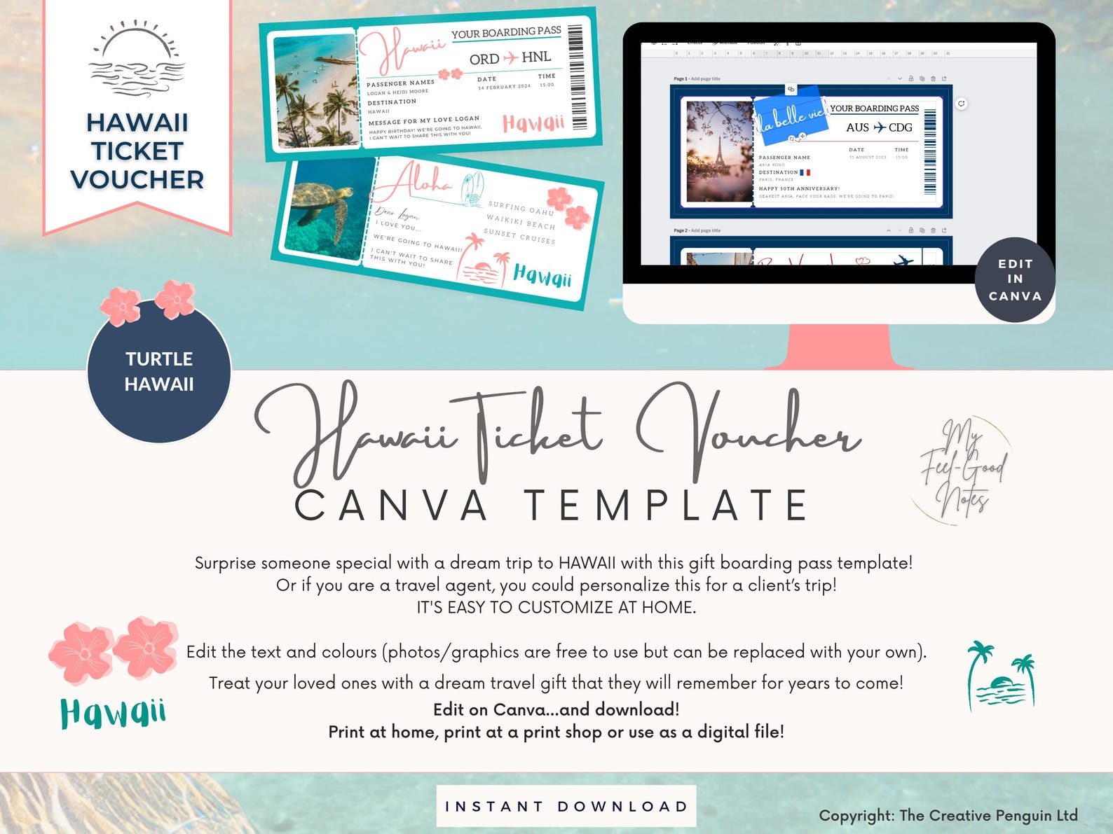 Hawaii Ticket Printable, Flight Boarding Pass Template, Surprise Plane ...