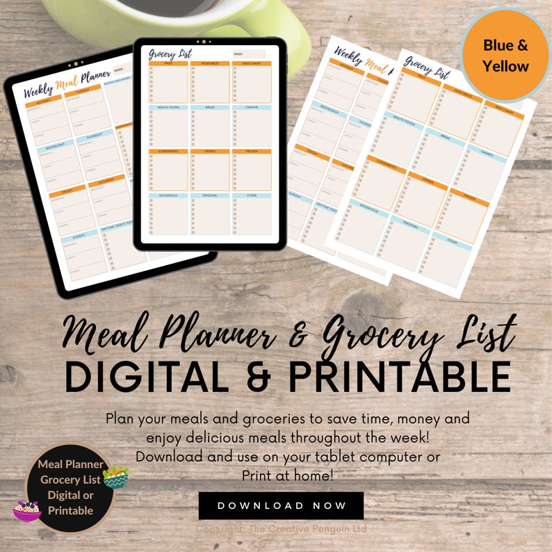 Meal Prep Planner Goodnotes Template Yellow | Meal Planner Printable ...