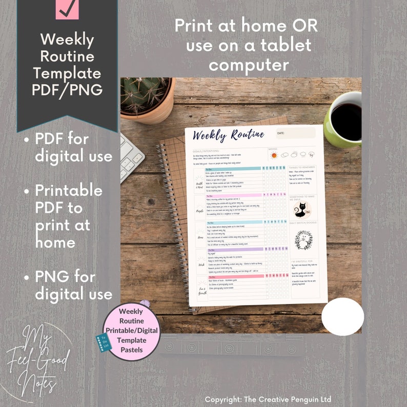 Weekly Routine Goodnotes Checklist PDF | Weekly Routine Planner Adult ...