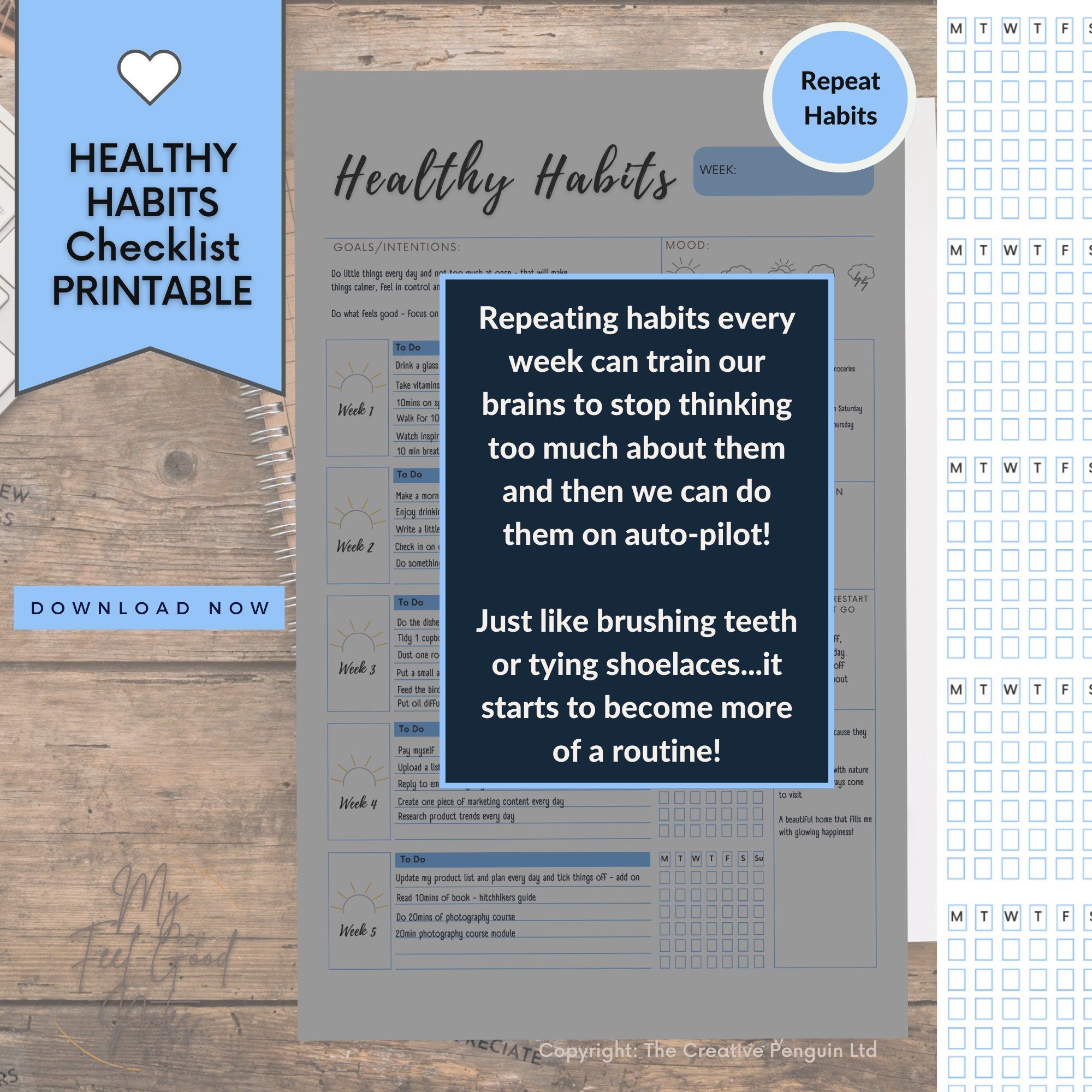 Healthy Habits Tracker Printable | Daily Checklist Blue Sky Planner ...