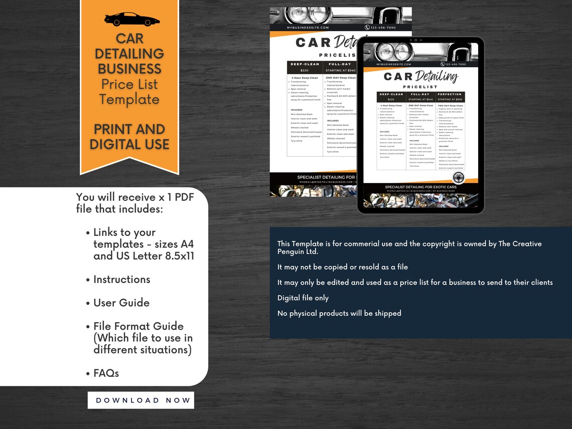 Car Detailing Price List Template Business, Editable Pricing, Canva ...