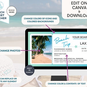 Beach Trip Ticket, Printable Boarding Pass, Surprise Vacation, Tropical ...