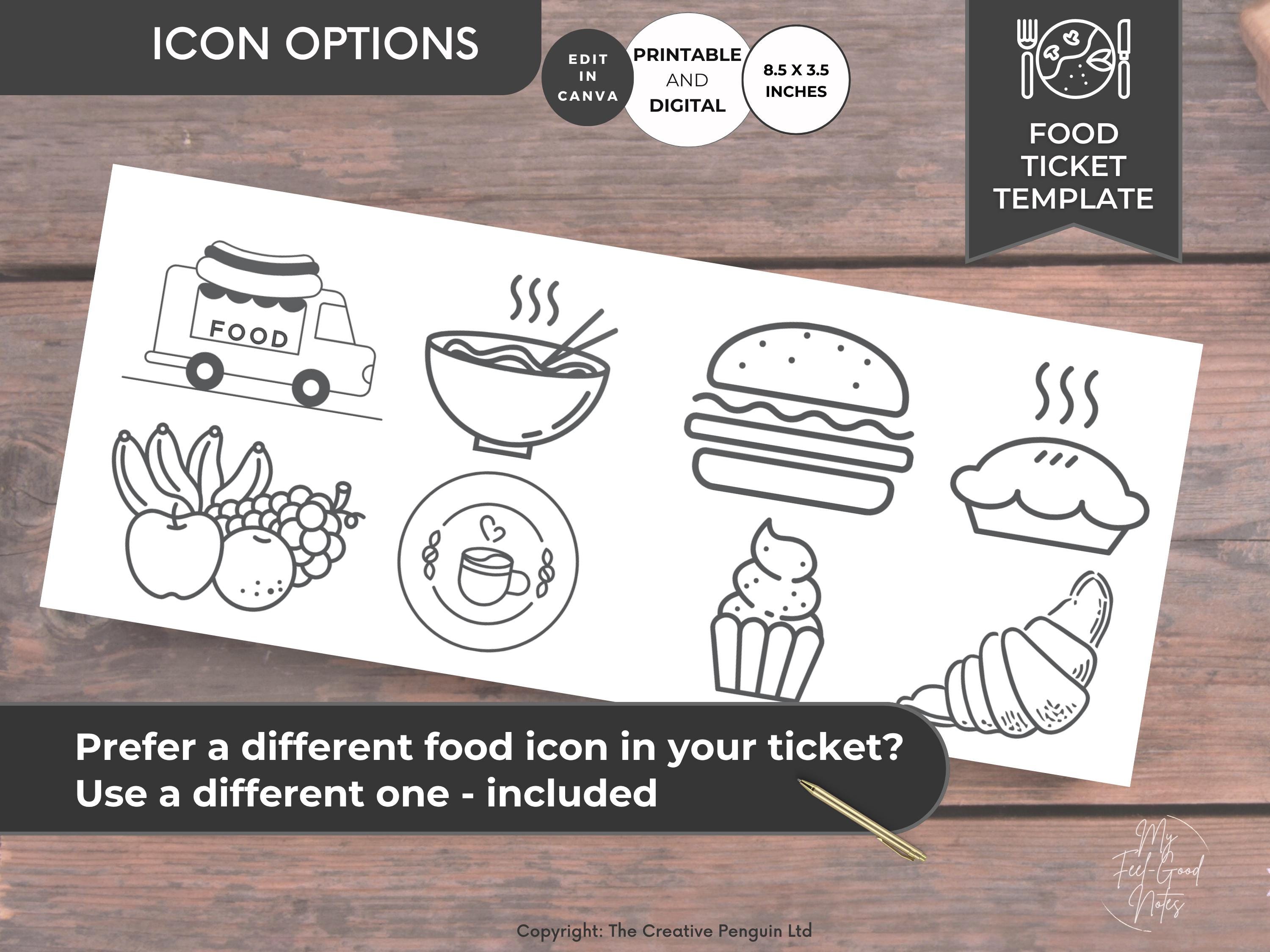 Food Truck Meal Ticket Template, Wedding Editable Event Voucher, Pizza ...
