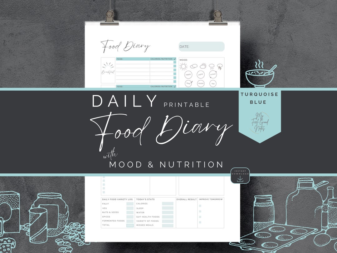 Daily Food Journal Printable, Food Diary, Meal Planner, Undated Health ...