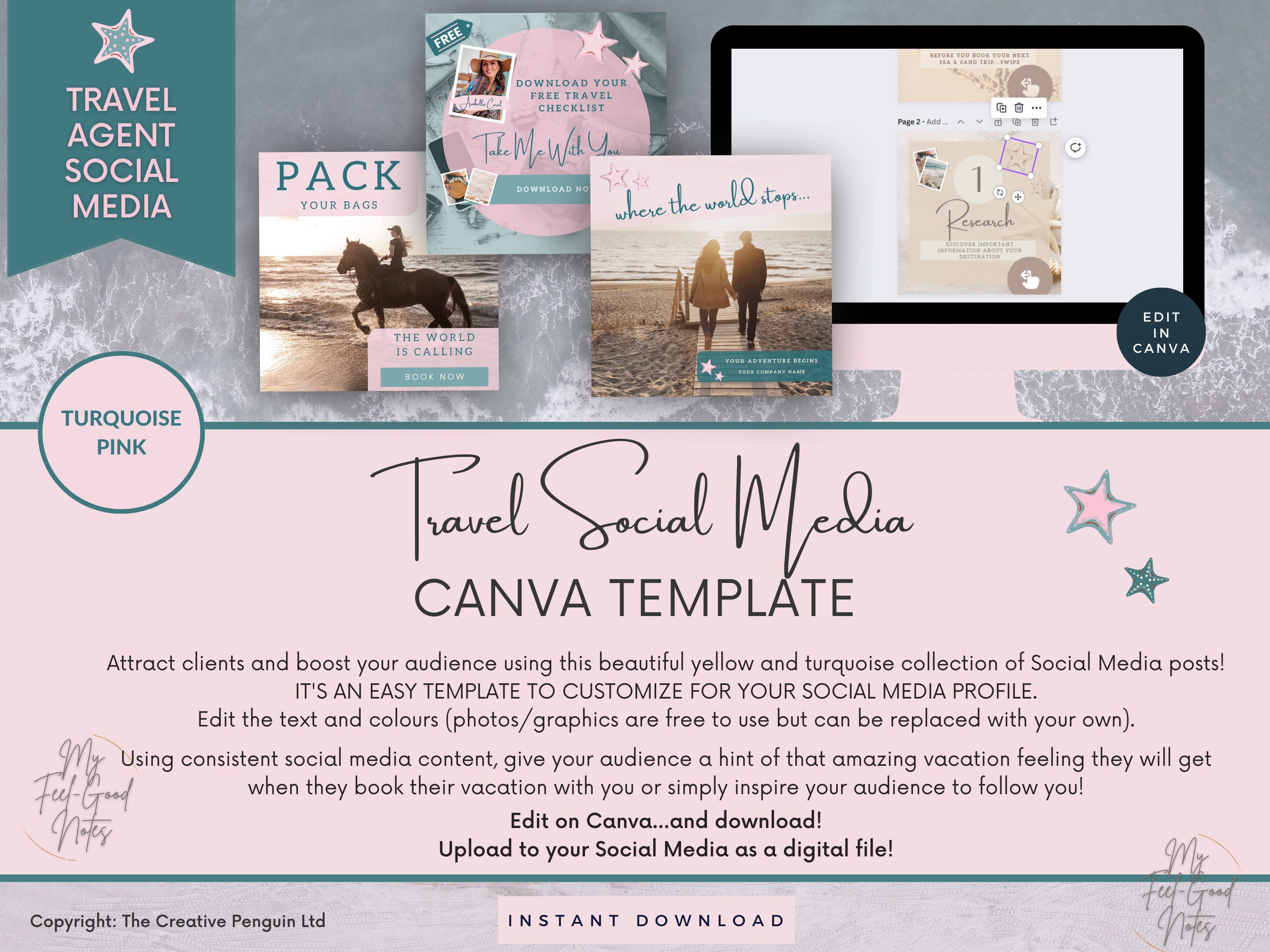 Social Media Posts for Travel Agent, Blogger Content Template, Agency ...