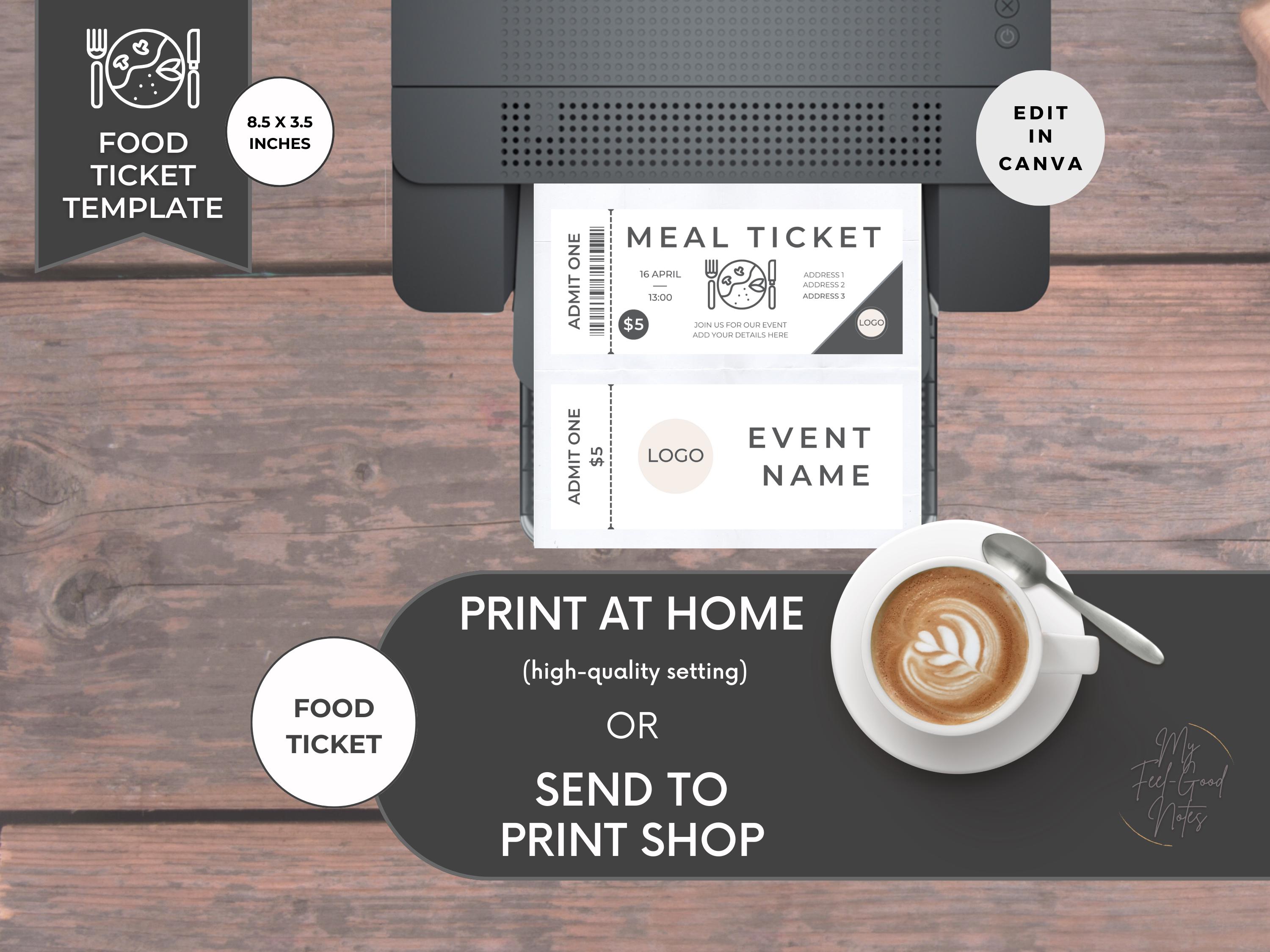 Meal Ticket Template, Food Truck, Editable Event Voucher, Restaurant ...