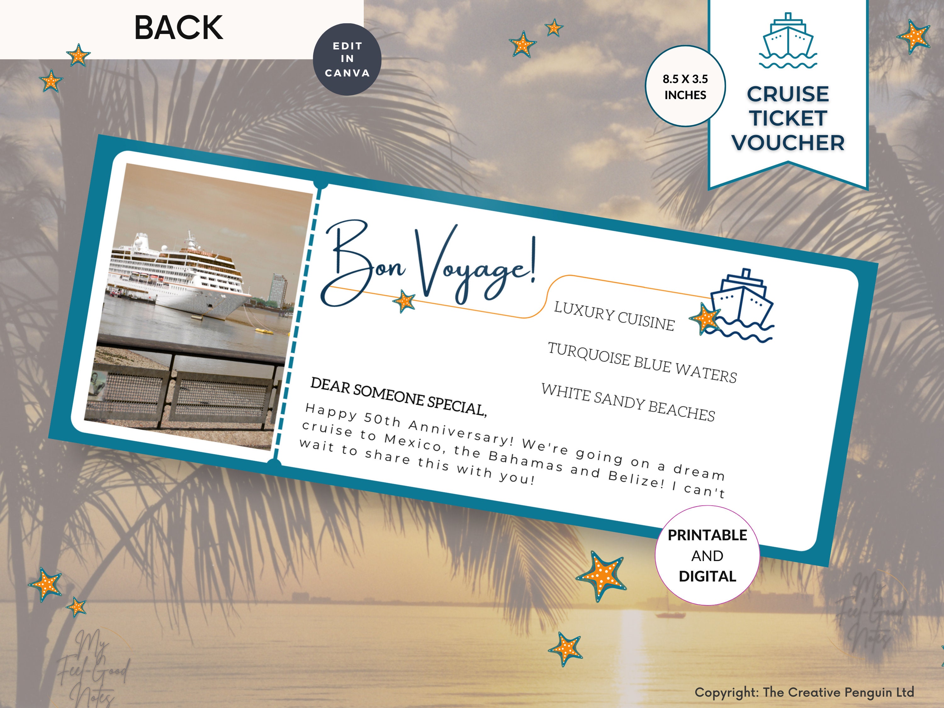 Cruise Boarding Pass Template, Personalized Ticket PDF, Printable Sun ...
