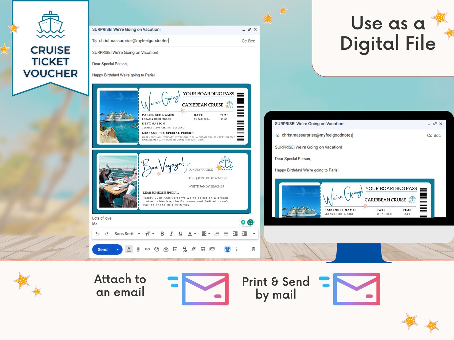 Vacation Voucher Cruise, Boarding Pass Gift Certificate, Printable ...