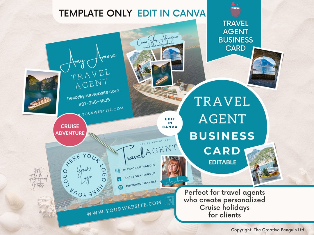 Travel Agency Business Cards Template, Travel Advisor Agent, Editable ...