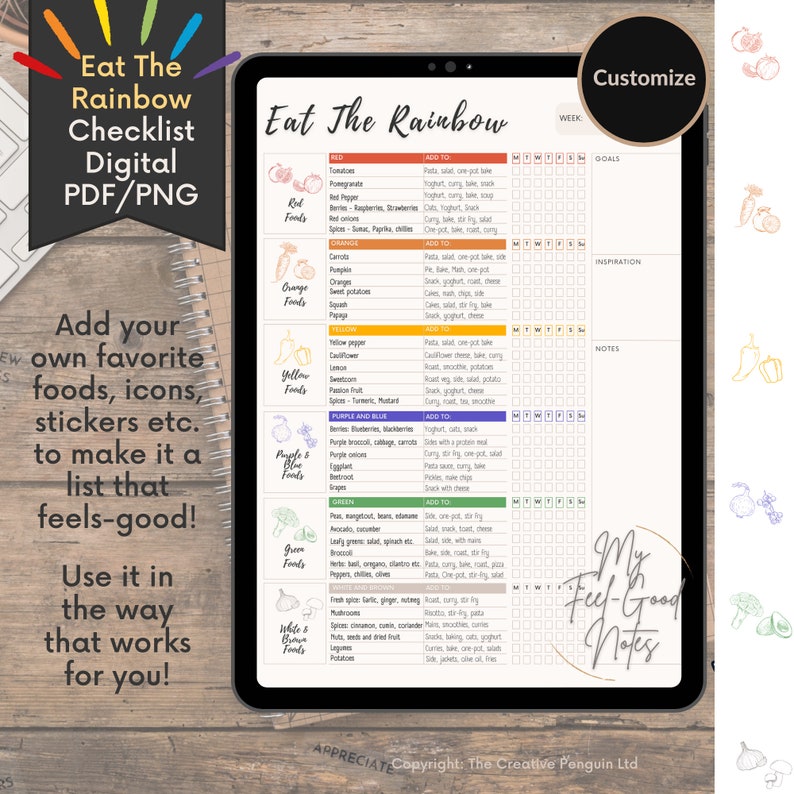 Eat the Rainbow Checklist Goodnotes | Healthy Food Tracker | Meal ...