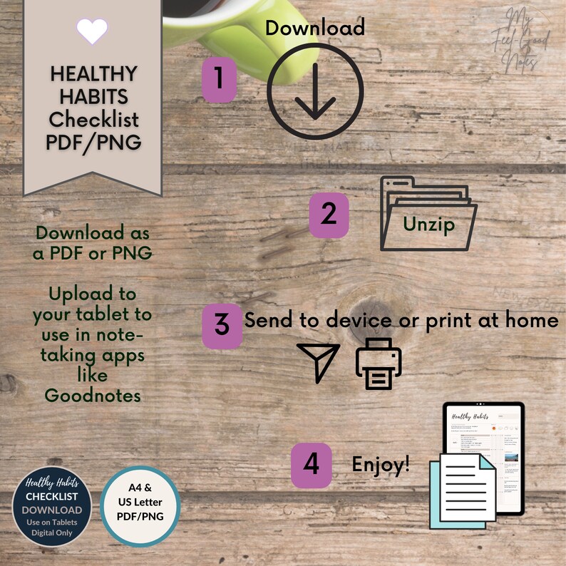 Healthy Habits Checklist Daily Goodnotes Neutral | Daily Routine ...