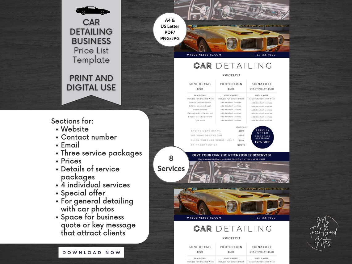 Car Detailing Price List Template Business | Editable Pricing | Canva ...