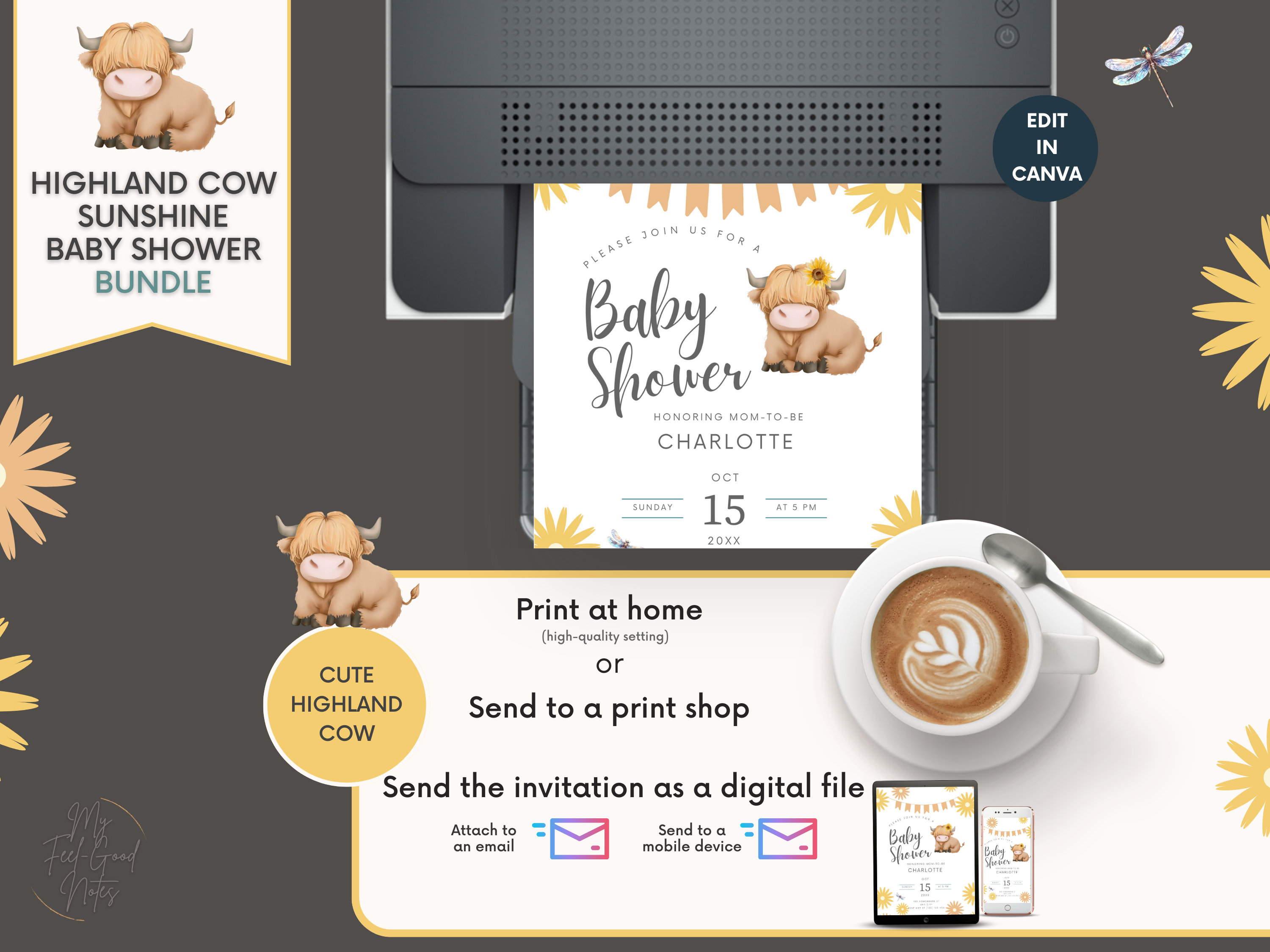 Sunshine Baby Shower Invite Bundle, Highland Cow Yellow Games, Holy Cow ...