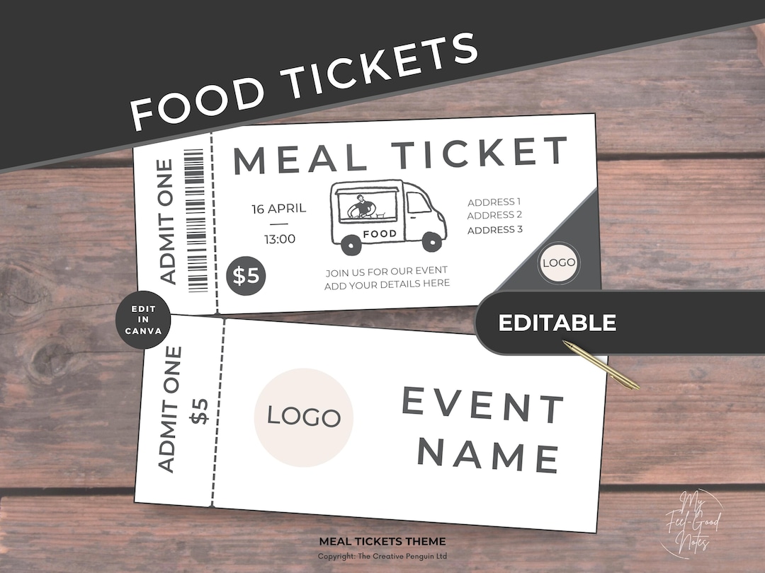 Food Truck Meal Ticket Template, Wedding Editable Event Voucher, Pizza ...