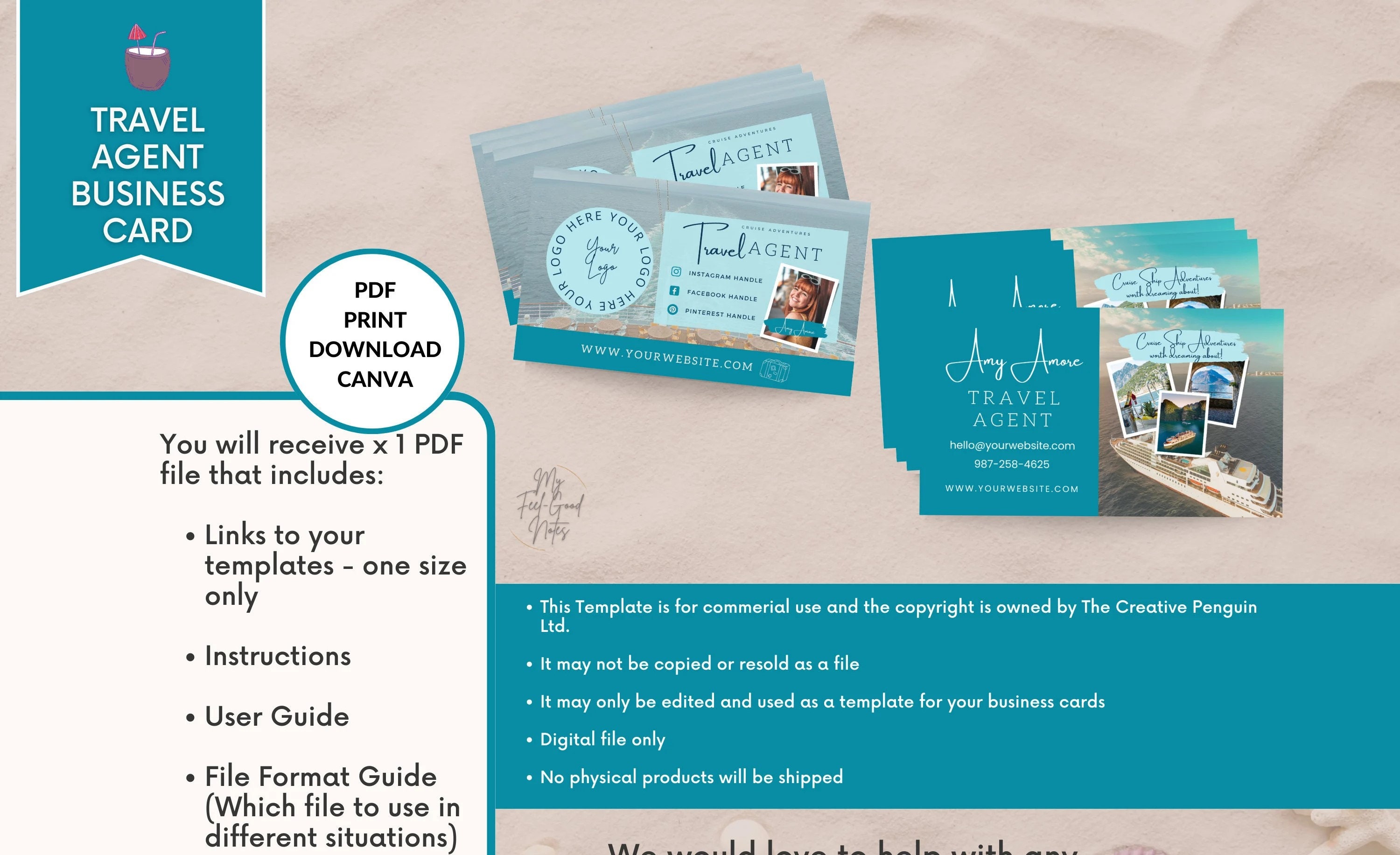 Travel Agency Business Cards Template, Travel Advisor Agent, Editable ...