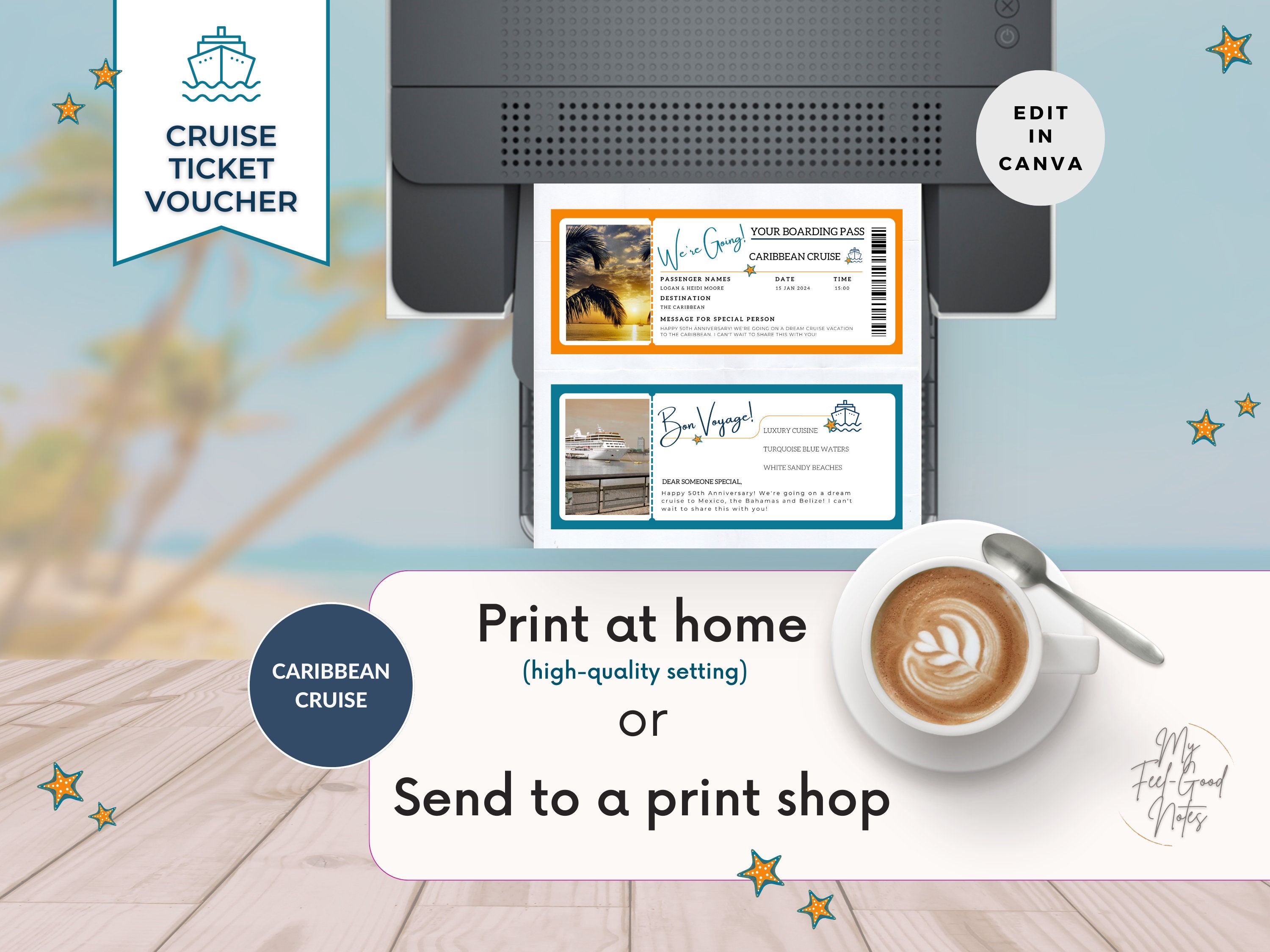 Cruise Boarding Pass Template, Personalized Ticket PDF, Printable Sun ...