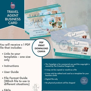 Travel Agency Business Cards Template, Travel Advisor Agent, Canva ...
