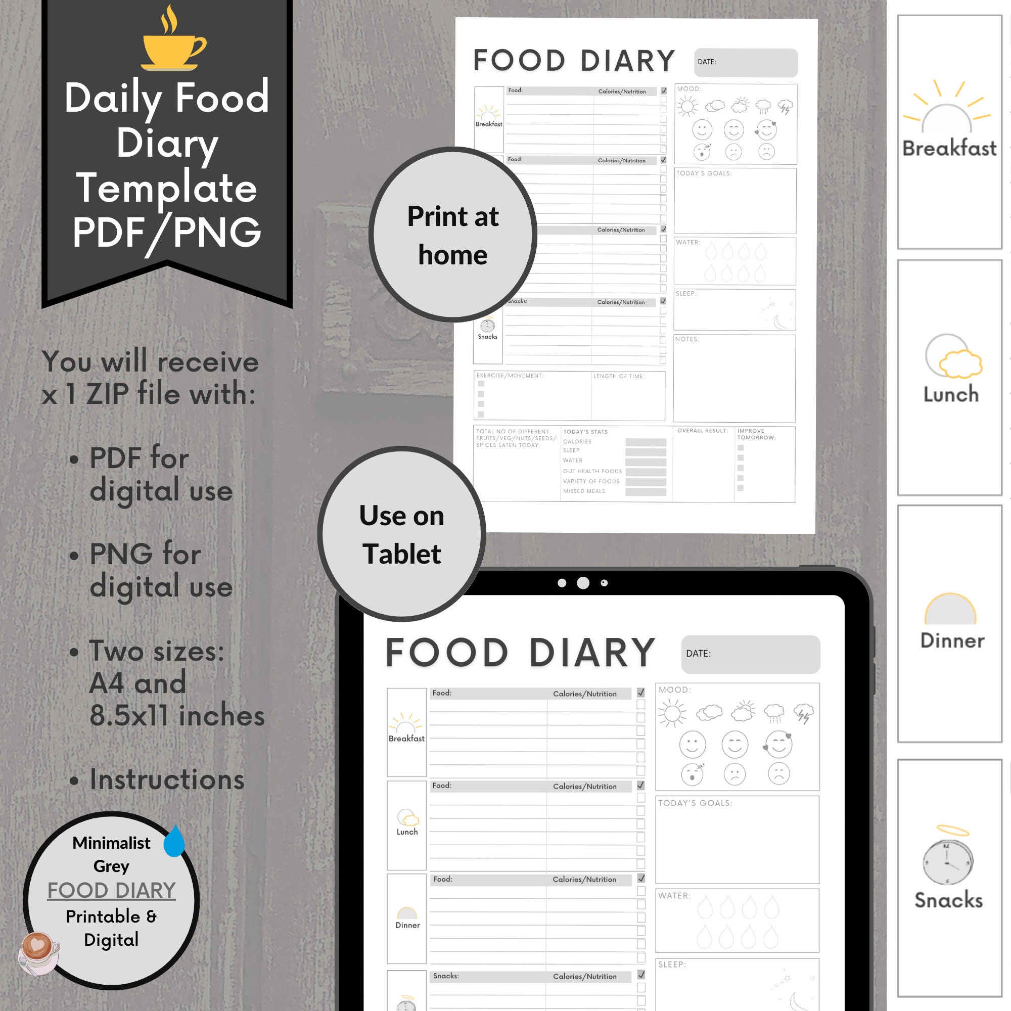 Food Diary Template Printable PDF Daily Food Journal - Etsy