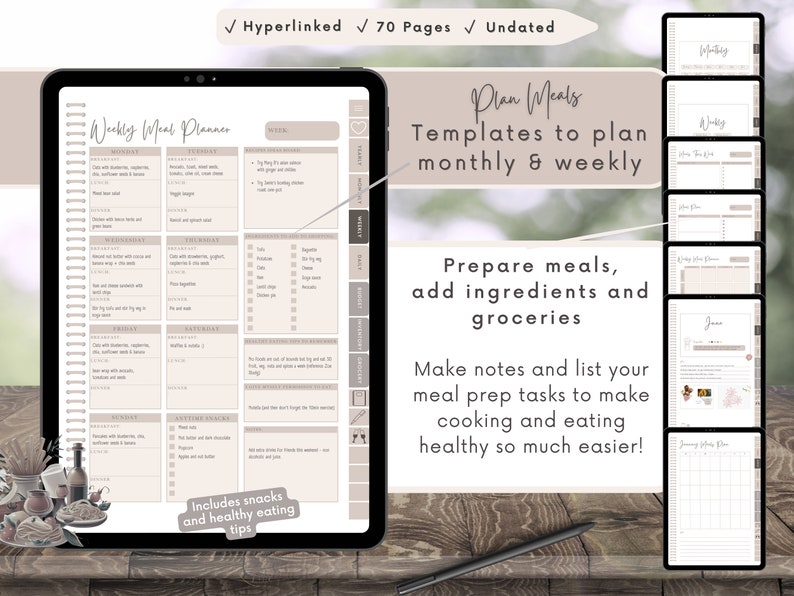 Digital Meal Planner and Recipe Book, Meal Prep, Goodnotes Food Journal ...