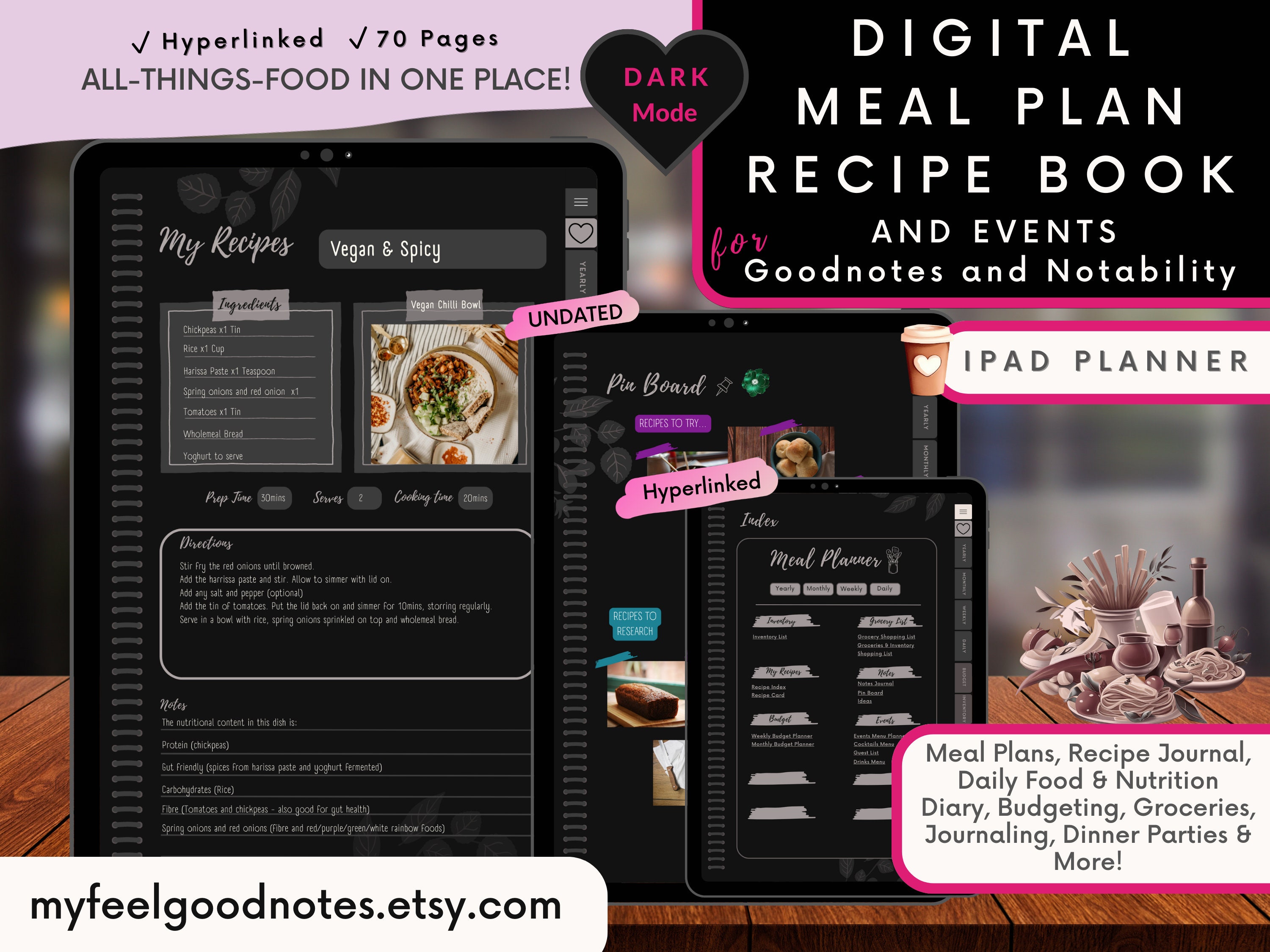 Digital Meal Planner and Recipe Book, Meal Prep, Goodnotes Food Journal ...