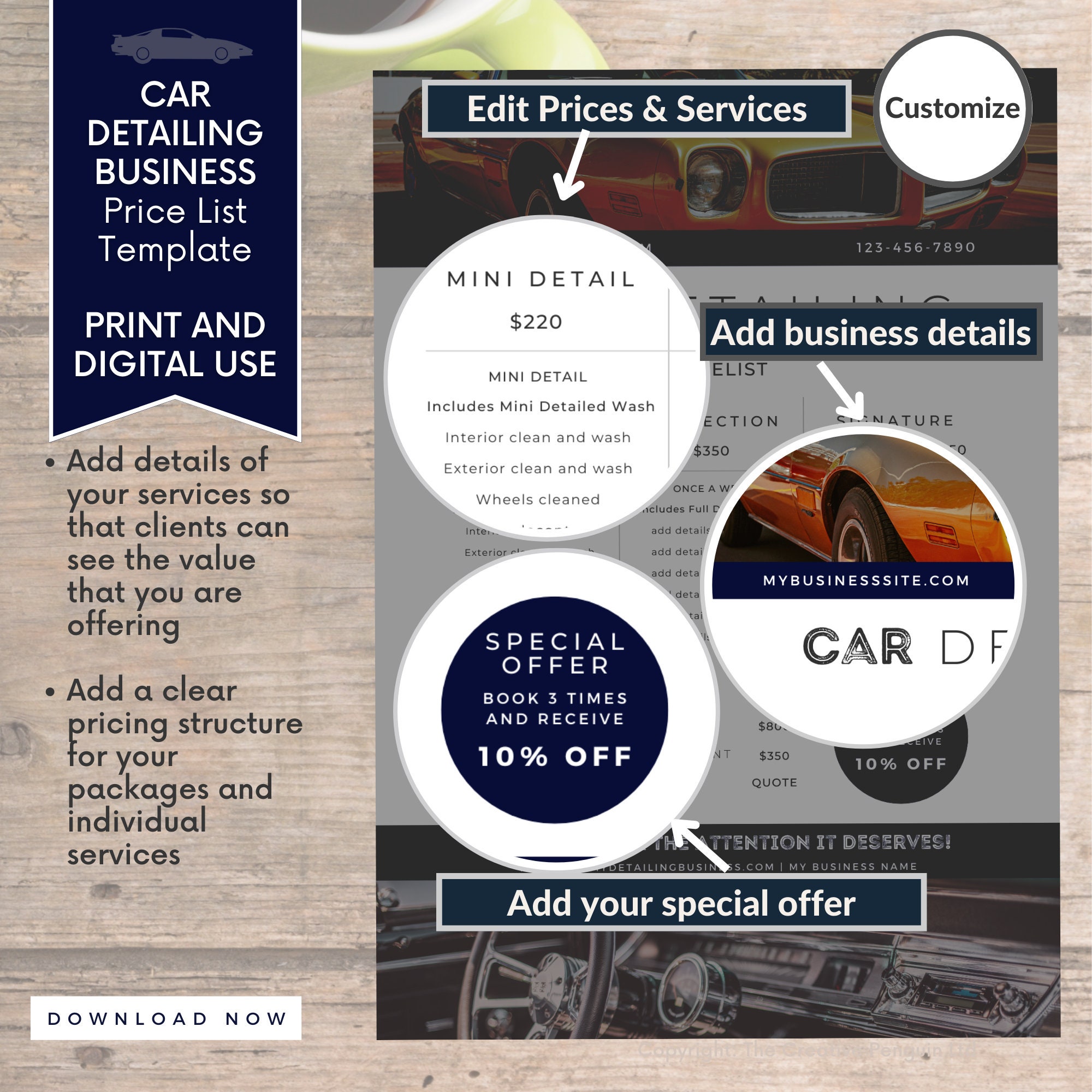 Car Detailing Price List Template Business Editable Pricing - Etsy